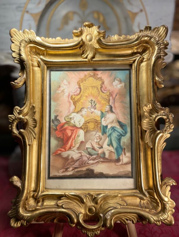 Gouache de dévotion du Sacré Cœur – XVIIIe | Le Jardin des moines